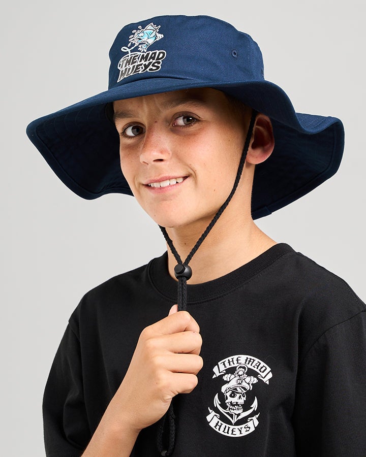 Boys Great Bite Shark Wide Brim Hat in Navy | Chances Surf NZ