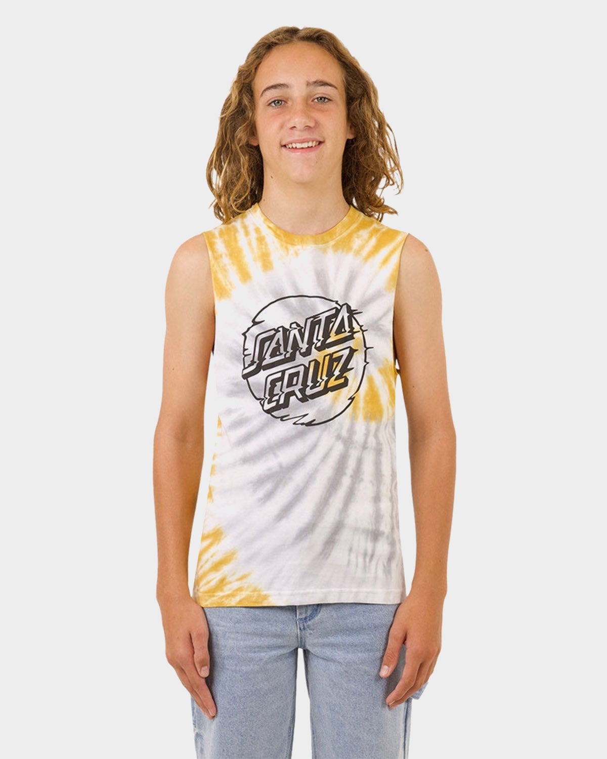 Boys Vivid Dot Mono Front Muscle Top in Tan Tie Dye | Chances Surf NZ