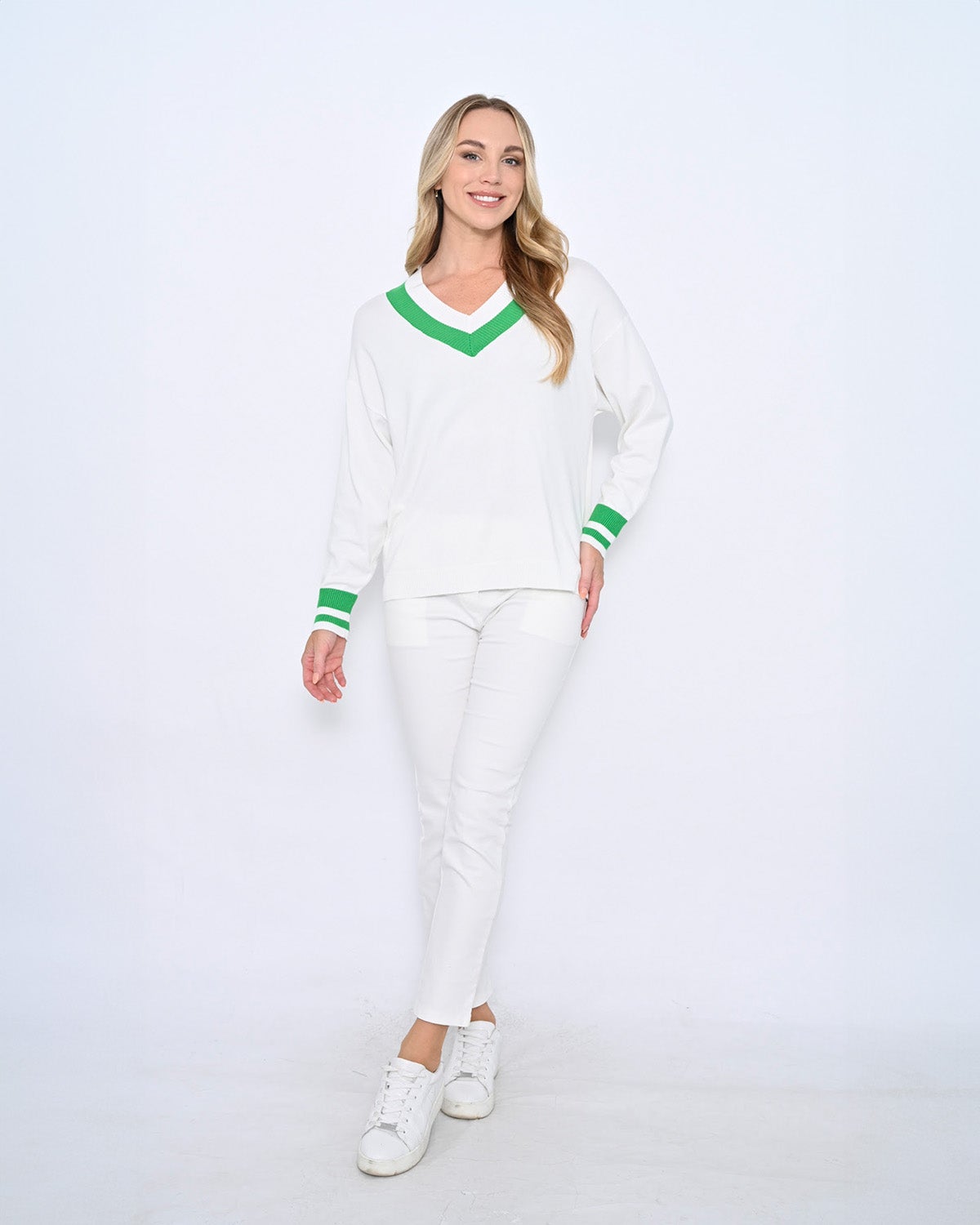 Cloud Stripe V-neck Jumper | Chances Surf NZ