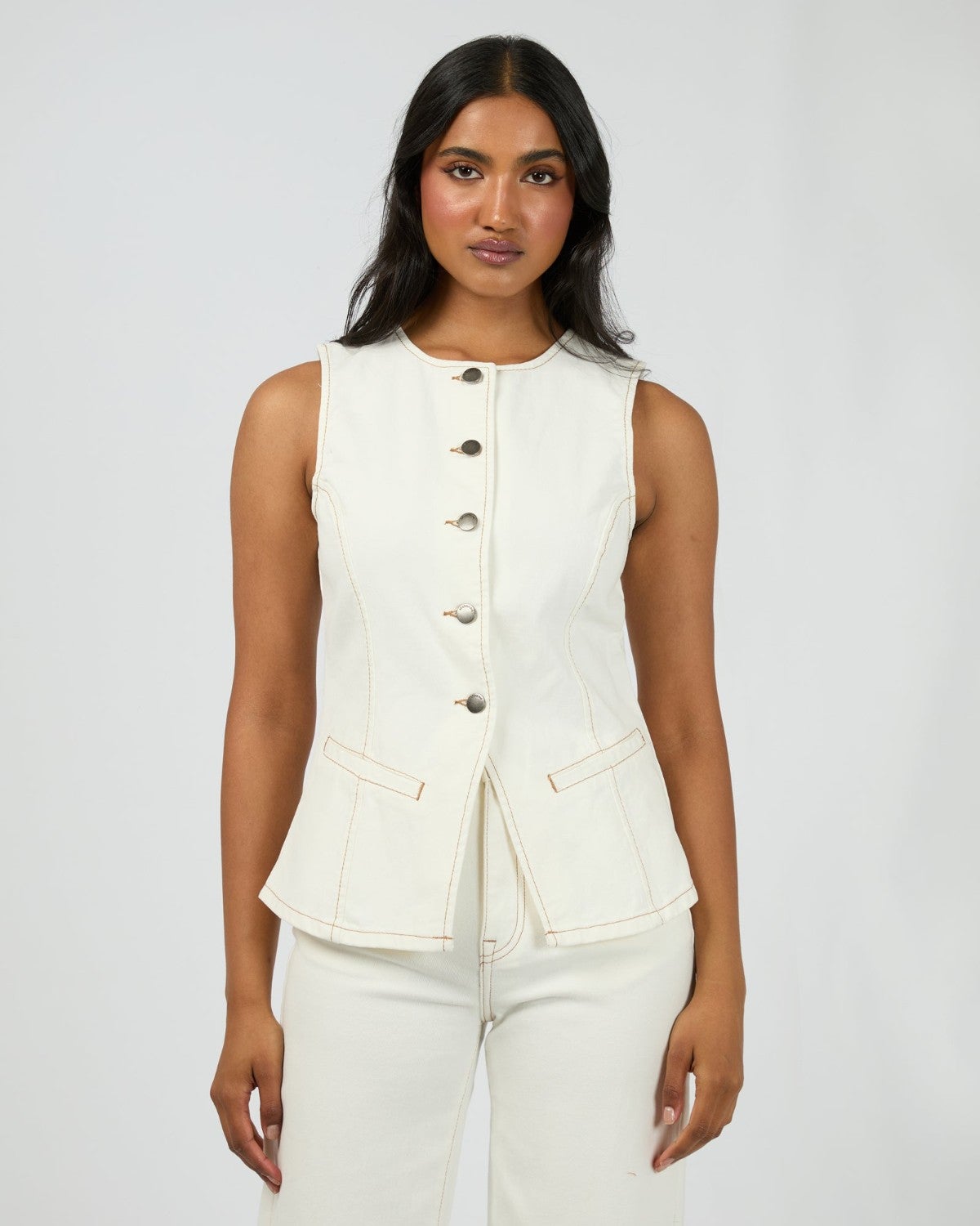 Lena Denim Vest in Vintage White | Chances Surf NZ