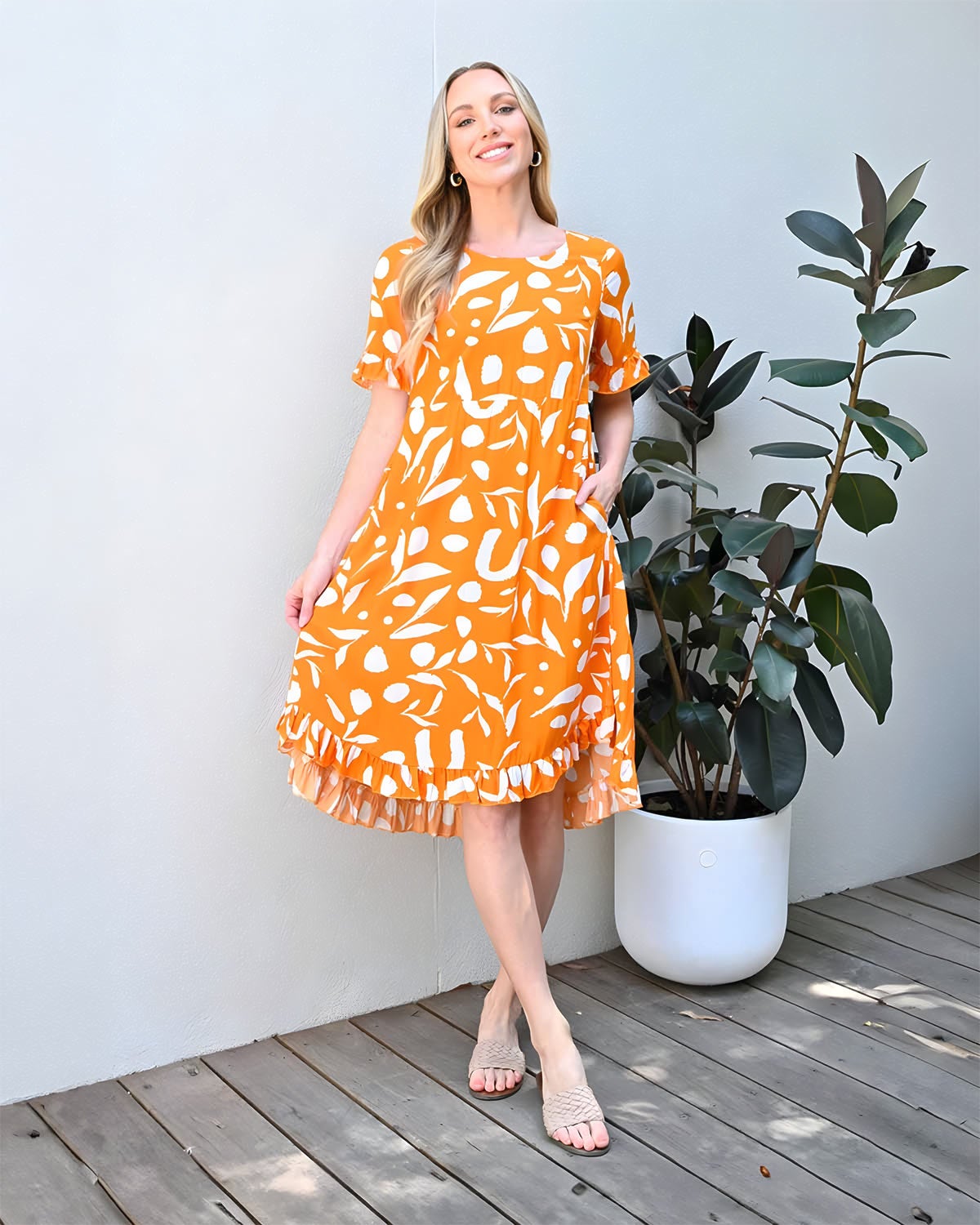 Rayon Midi Dress in Orange | Chances Surf NZ